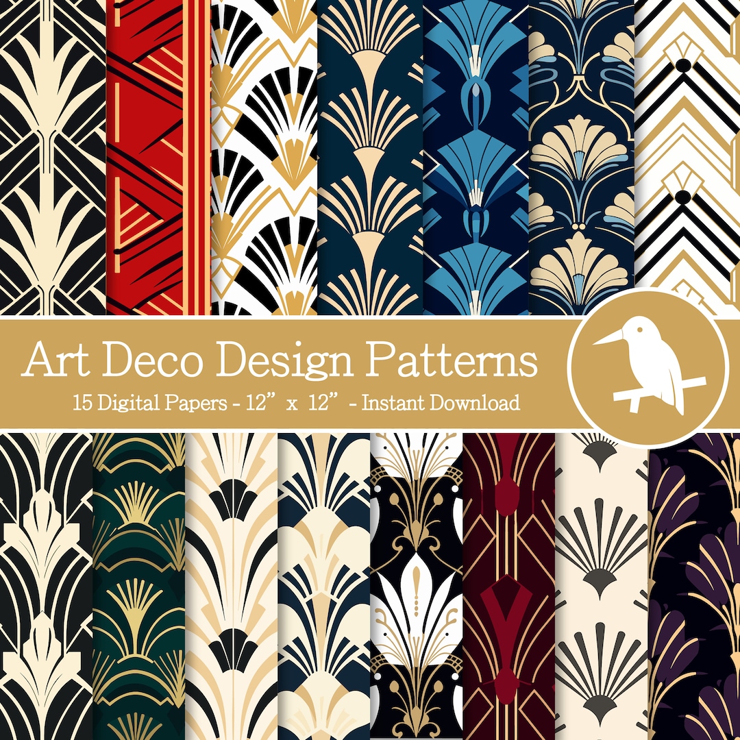 15 Art Deco Geometric Pattern Textures Digital Papers Set for Instant ...