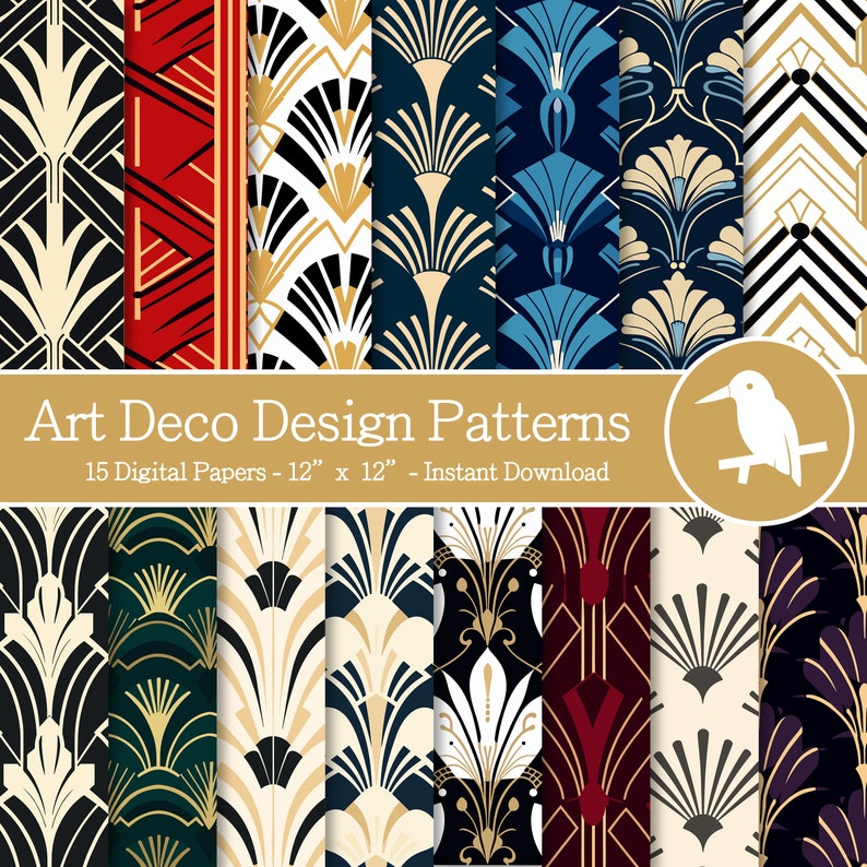 15 Art Deco Geometric Pattern Textures Digital Papers Set for Instant Download, Digital Patterns ...