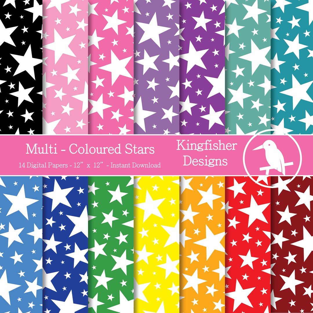 14 Multi Coloured Stars Digital Papers Set for Instant Download ...