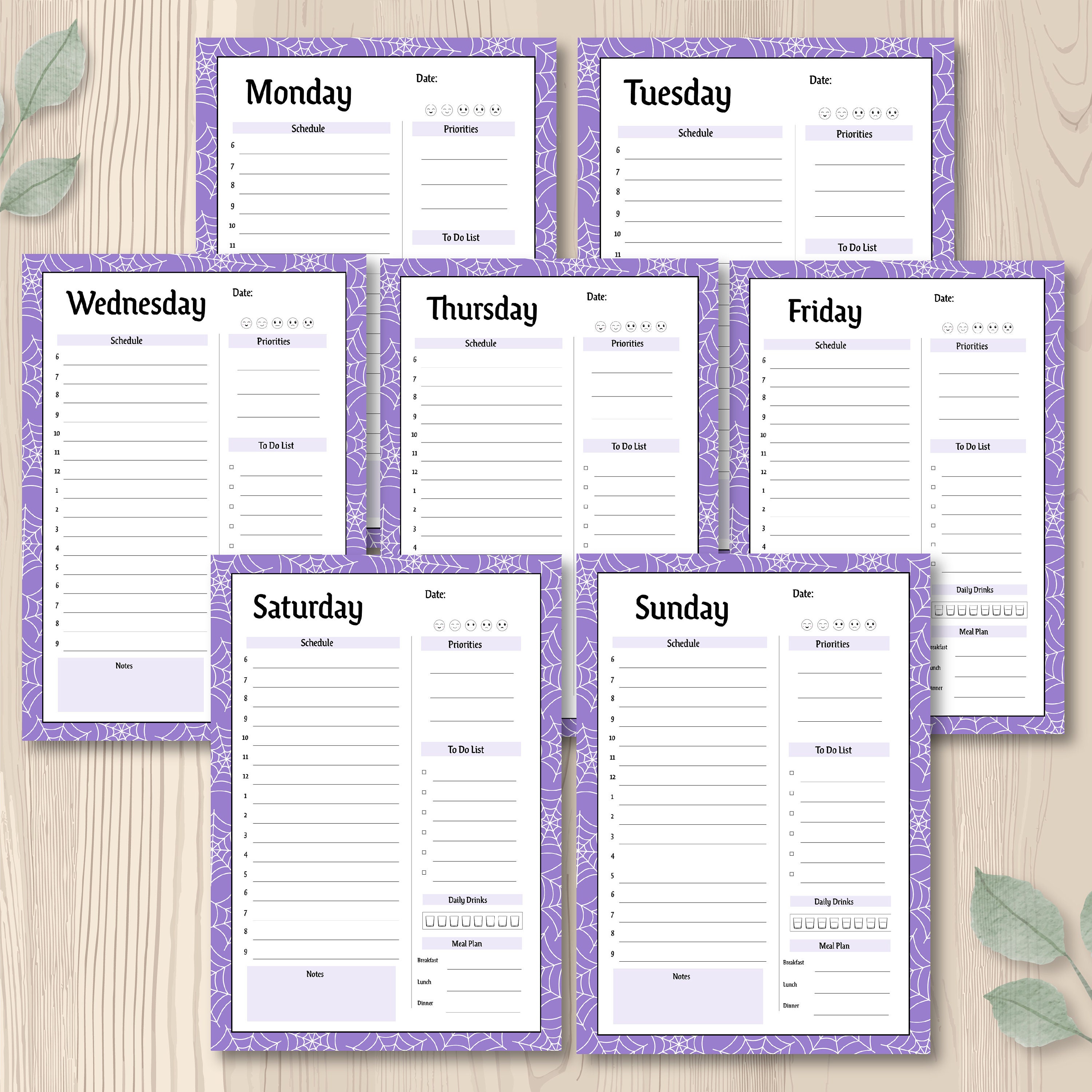 Purple Spiderweb Design Pattern Printable Planner Set Daily and Weekly ...