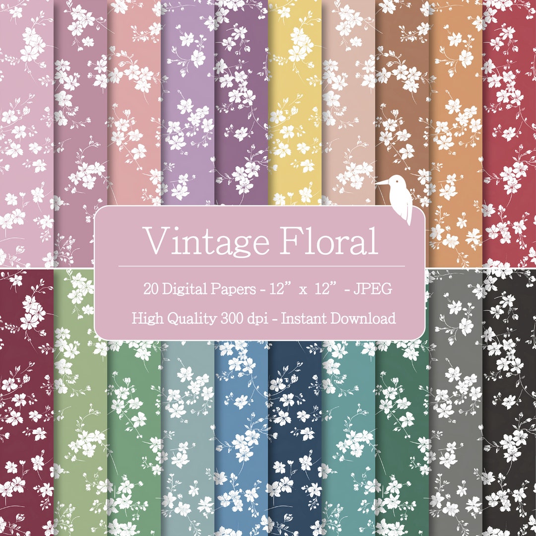 Vintage Colourful Floral Designs Pattern Paper for Instant Download ...