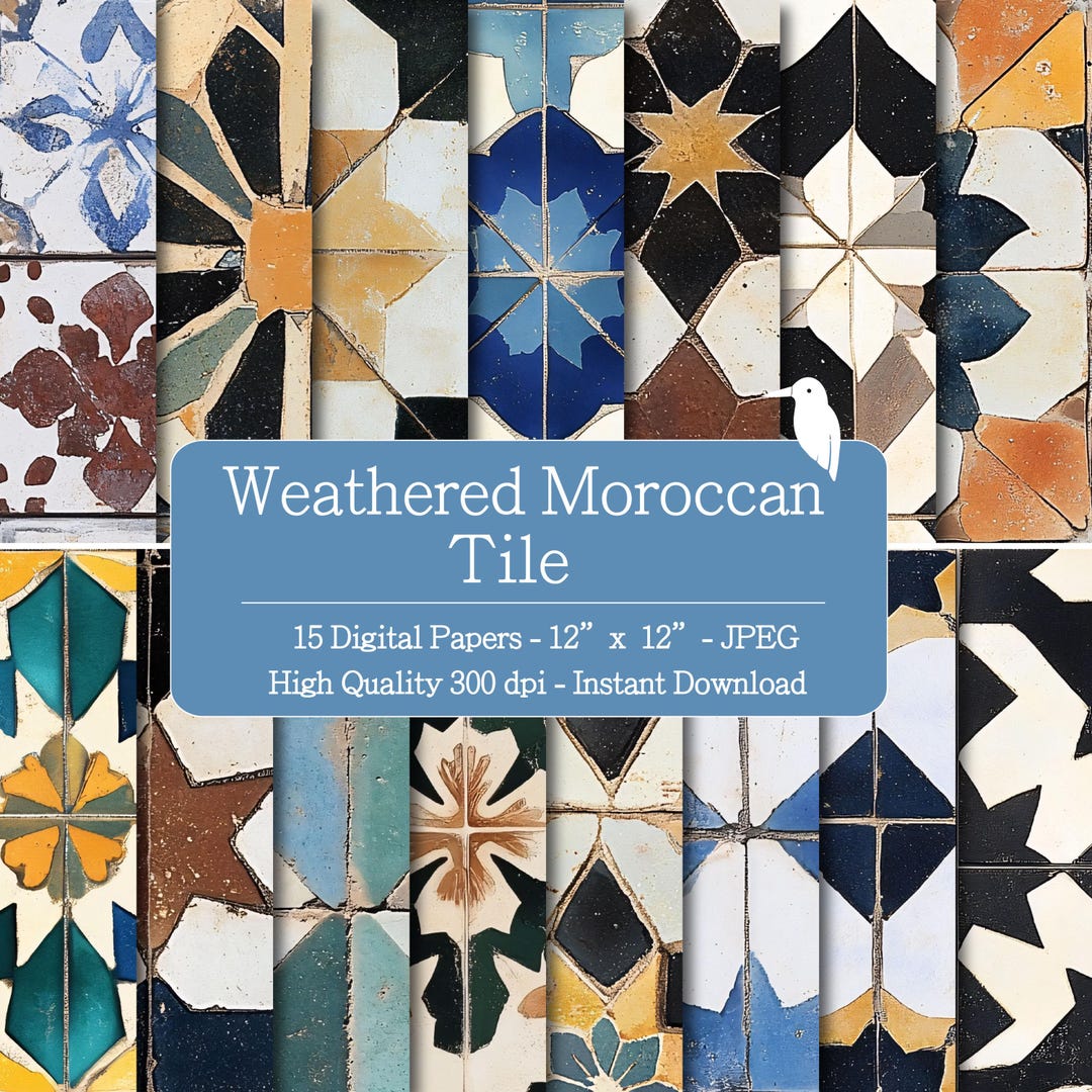 Weathered Moroccan Tile Texture Digital Papers Set for Instant Download ...