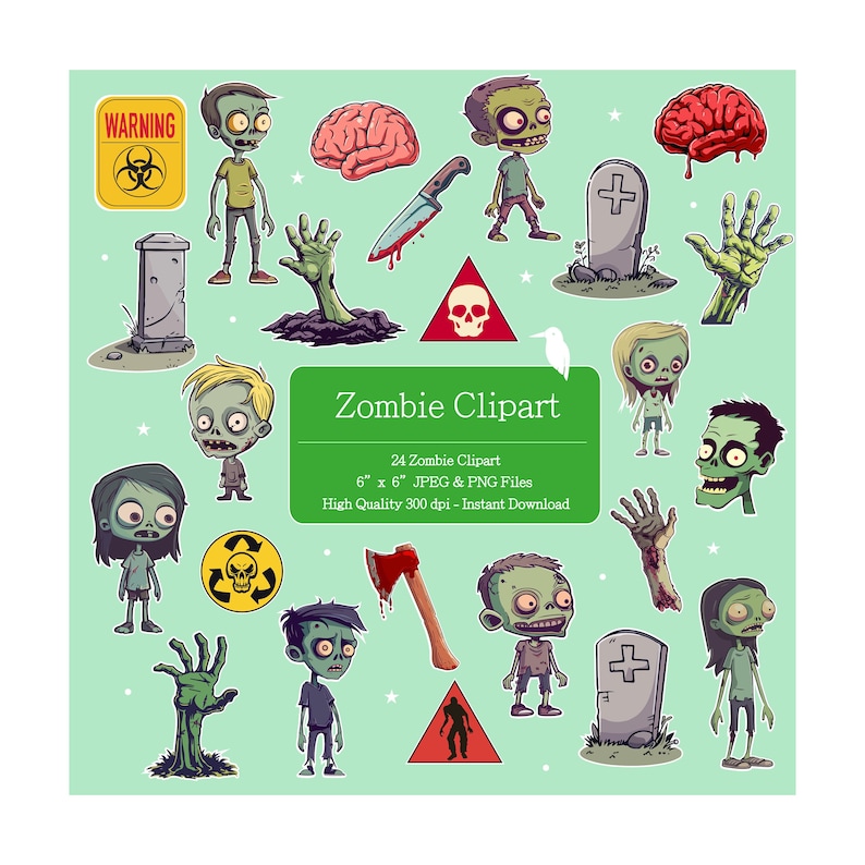 Zombies Style Halloween Clipart Design Illustration Images – Instant ...