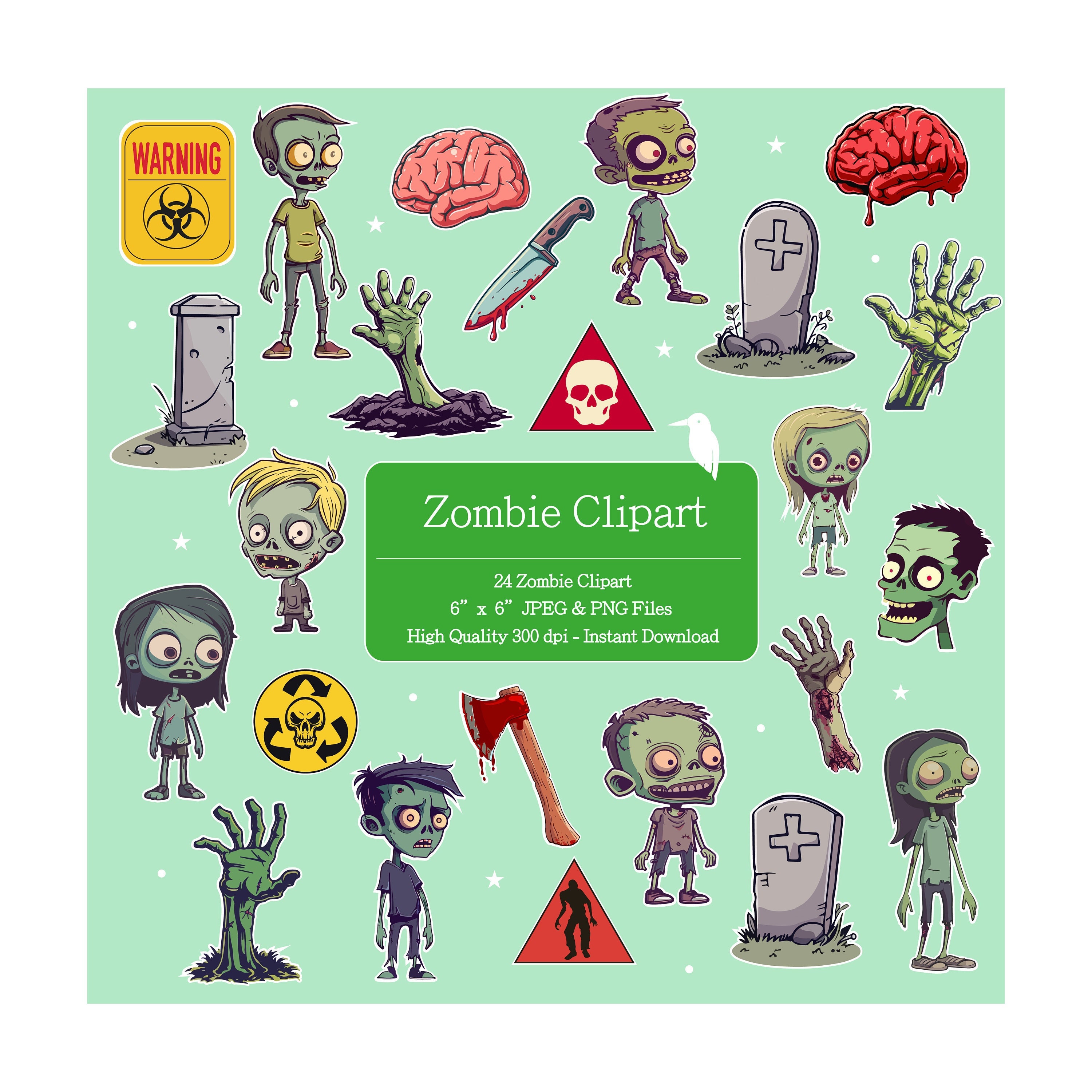 Zombies Style Halloween Clipart Design Illustration Images – Instant ...