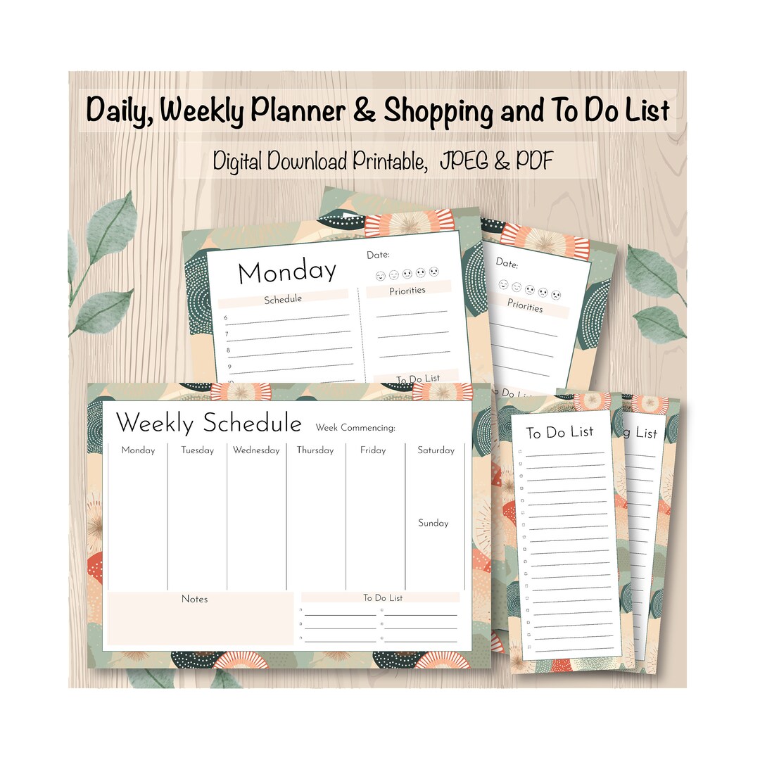 Boho Circle Design Pattern Printable Planner Set Daily and Weekly ...