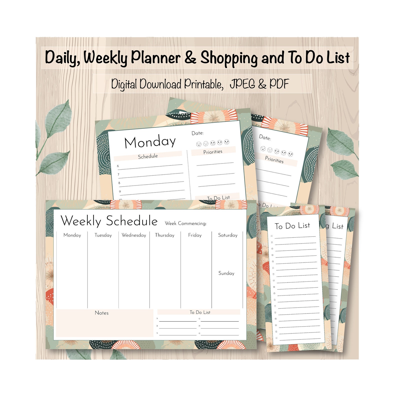 Boho Circle Design Pattern Printable Planner Set Daily and Weekly ...