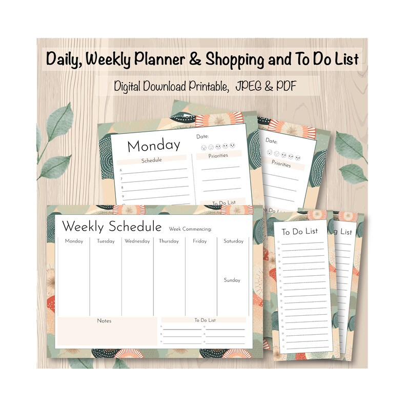 Boho Circle Design Pattern Printable Planner Set Daily and Weekly ...