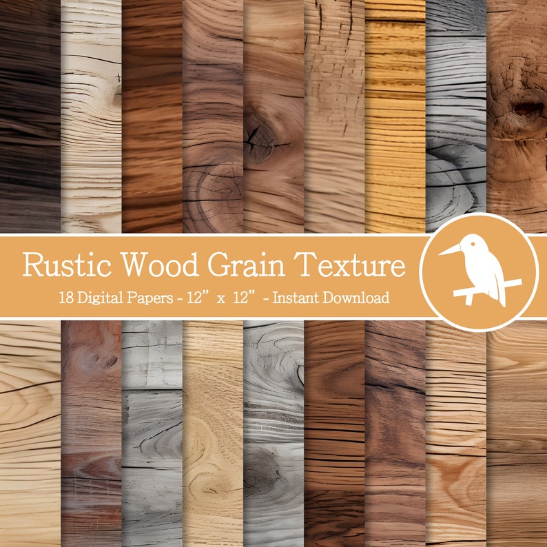 18 Rustic Wood Grain Textures Digital Papers Set for Instant Download ...