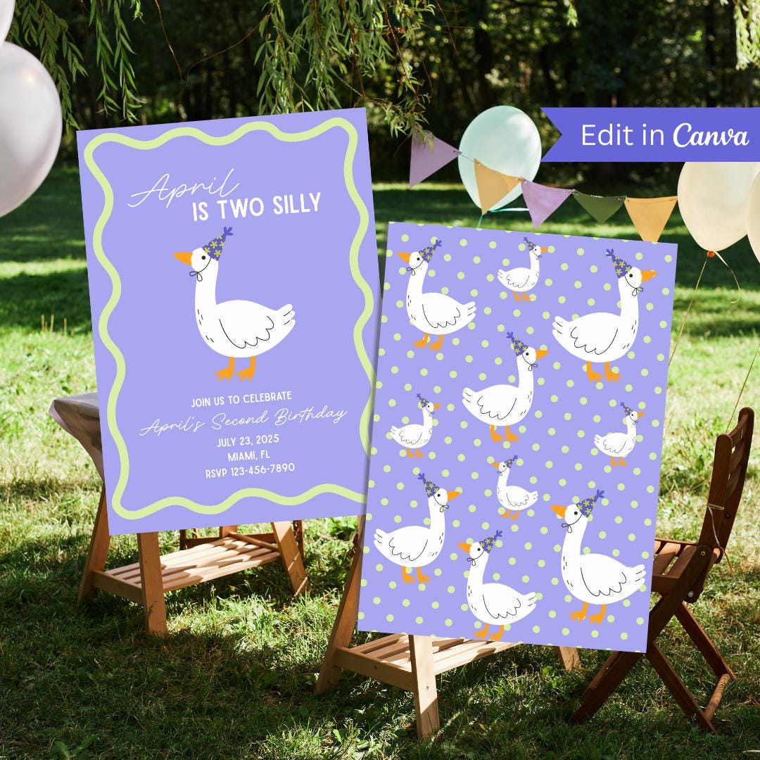 Two Silly- Silly Goose Birthday Invitation (invitation Template, Save ...
