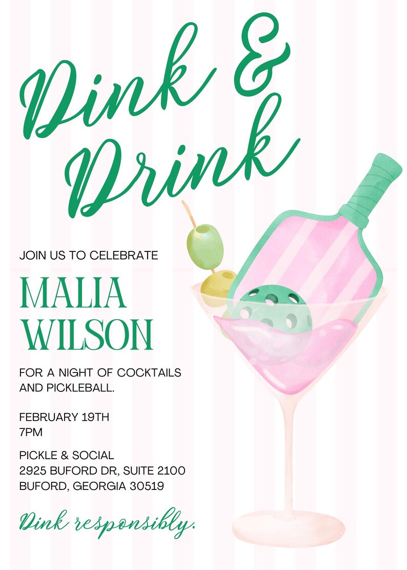 Dink & Drink- Invitation Template (pickleball Party, Unique Invitation ...