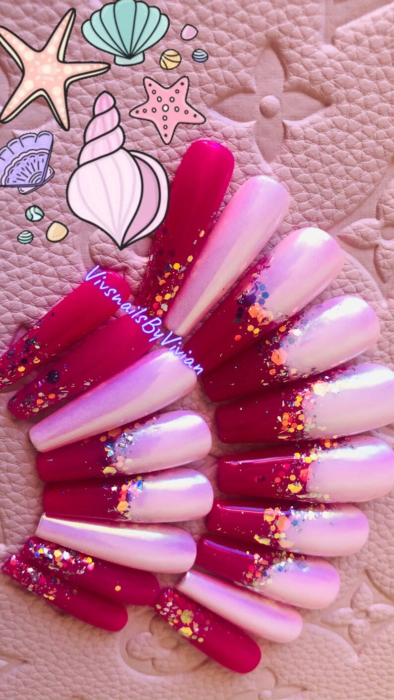 Mermaid Holographic Shell/glitter Nails - Etsy