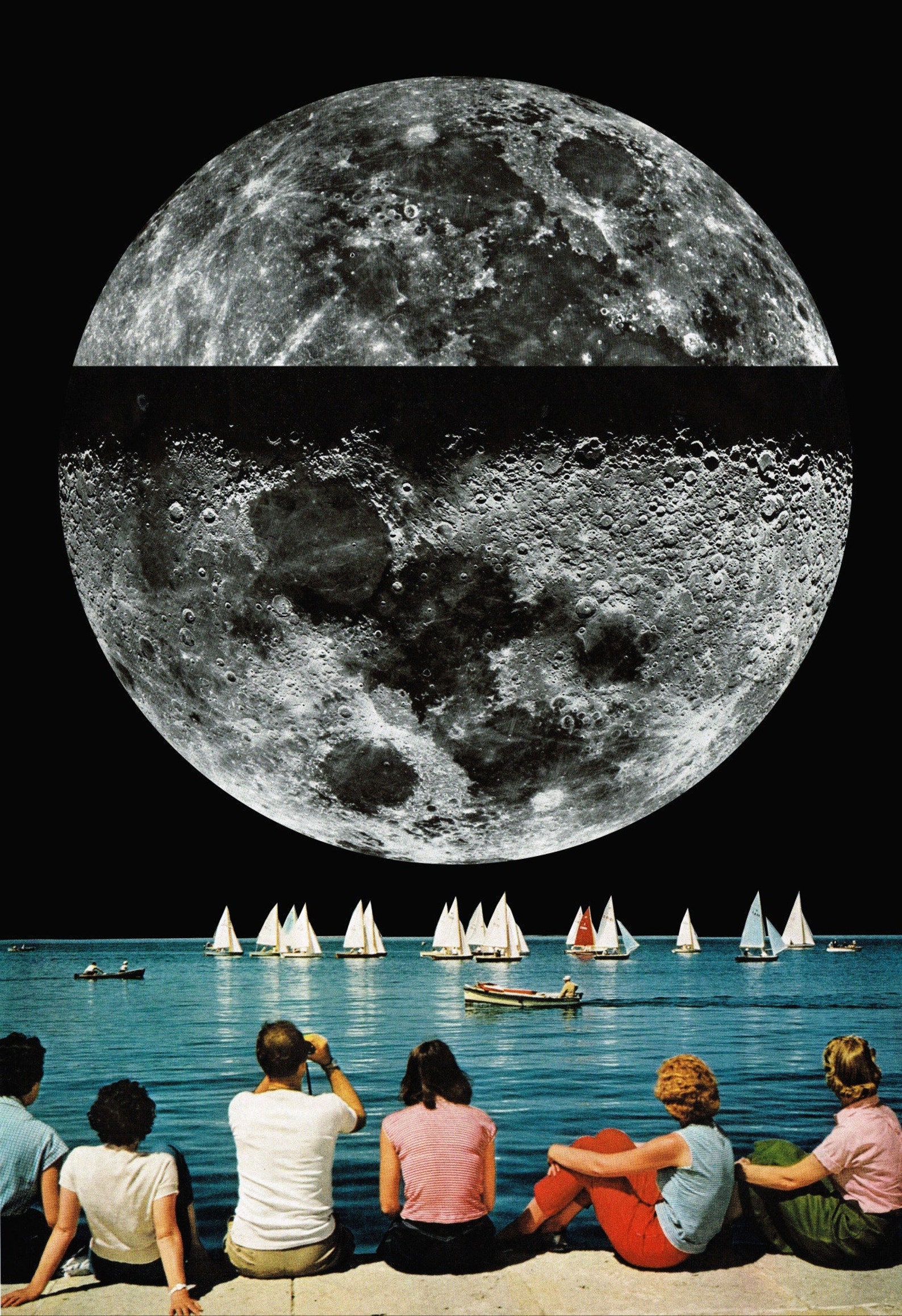 Surreal Collage 8x11 Handmade Collage Space Full Moon - Etsy