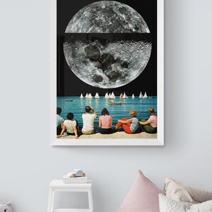 Surreal Collage - 8x11, Handmade Collage, Space, Full Moon, Retro, Sci ...