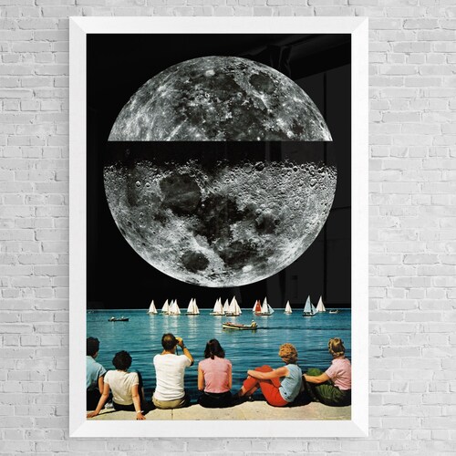 Surreal Collage 8x11 Handmade Collage Space Full Moon - Etsy
