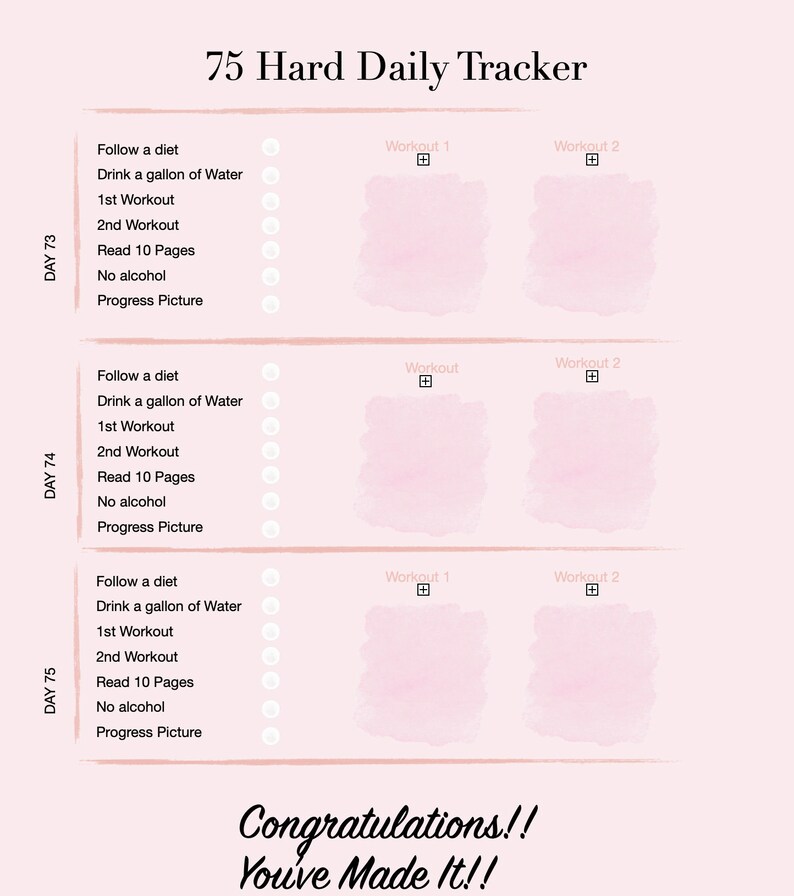 75 Hard Challenge Daily Habit Tracker - Etsy
