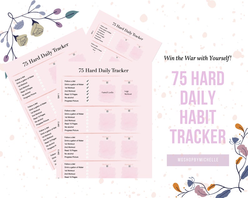 75 Hard Challenge Daily Habit Tracker - Etsy