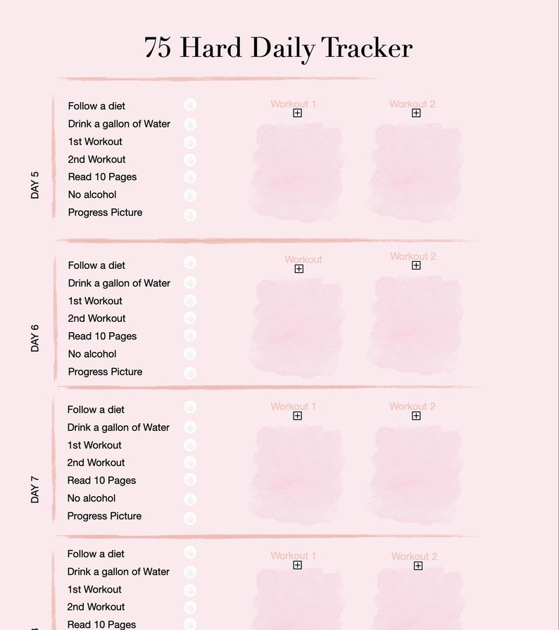 75 Hard Challenge Daily Habit Tracker - Etsy