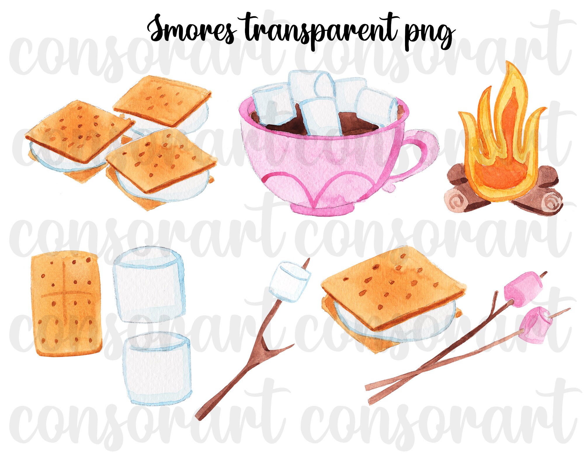 Watercolor clip art Smores Clip Art Camping Food | Etsy