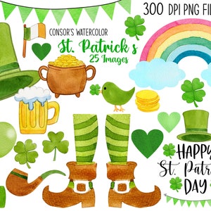 Watercolor St Patricks Day Clipart Cute Shamrock Clip Art - Etsy
