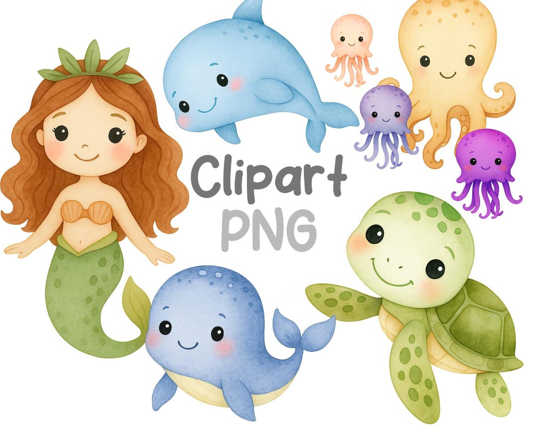 Undersea Watercolor Clipart, Nursery Decor, Baby Wall Art, Mermaid ...