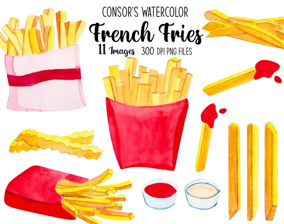 Watercolor French Fries Clipart Food Fast Food Clip Art | Etsy