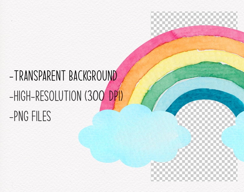 Watercolor Weather Clip Art - Sun Rainbow Moon Clouds Rain Snowflake ...