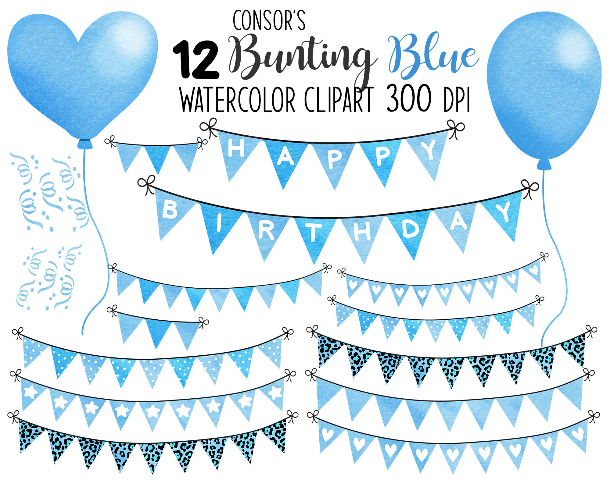 Watercolor Bunting Clipart, Blue Bunting Download - Instant Download ...