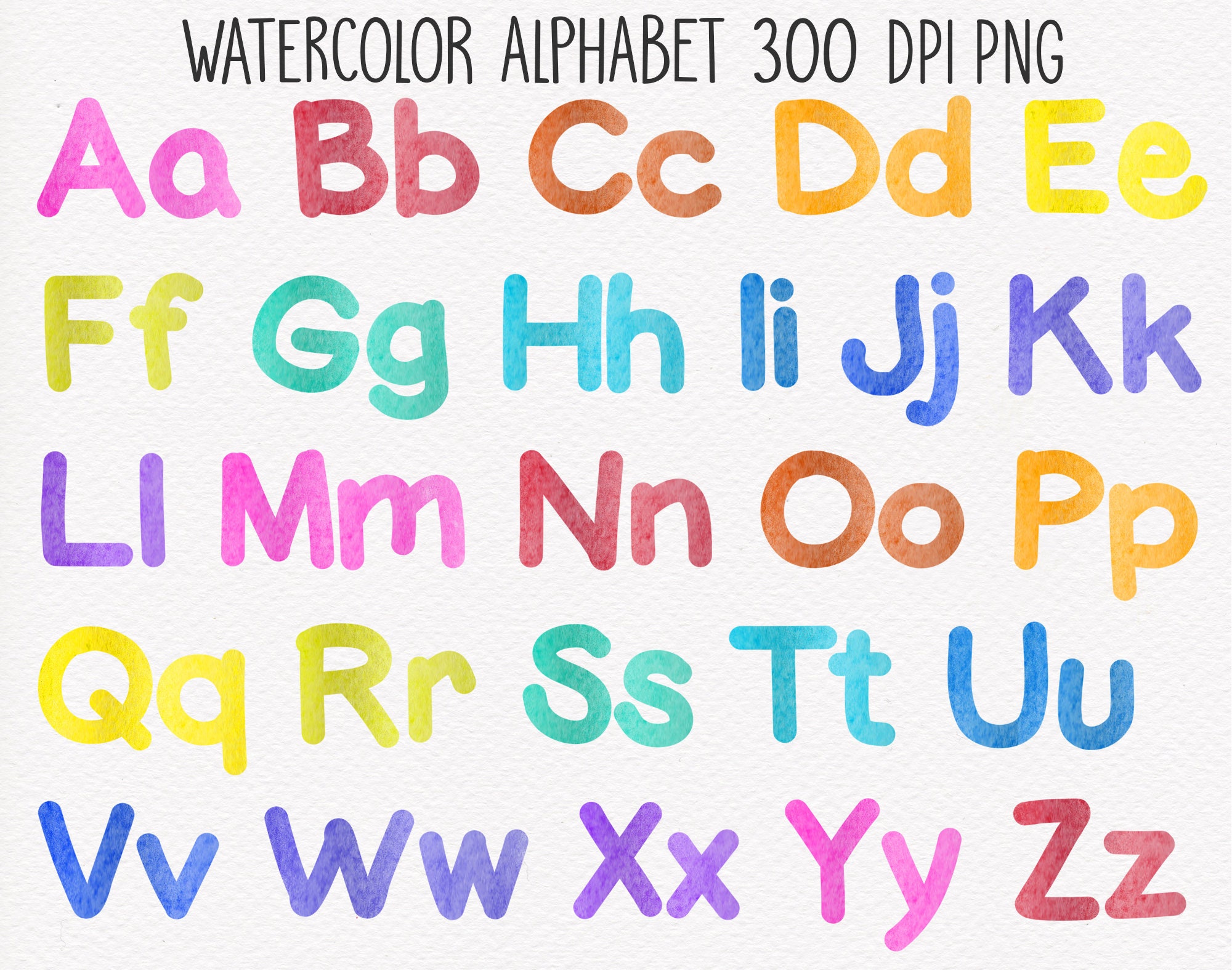 Watercolor Alphabet Clipart - Watercolor Letters Clip Art - Rainbow ...