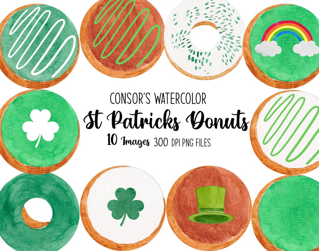 Watercolor Clip Art Saint Patricks Day Donut Graphics - St Patricks Day ...