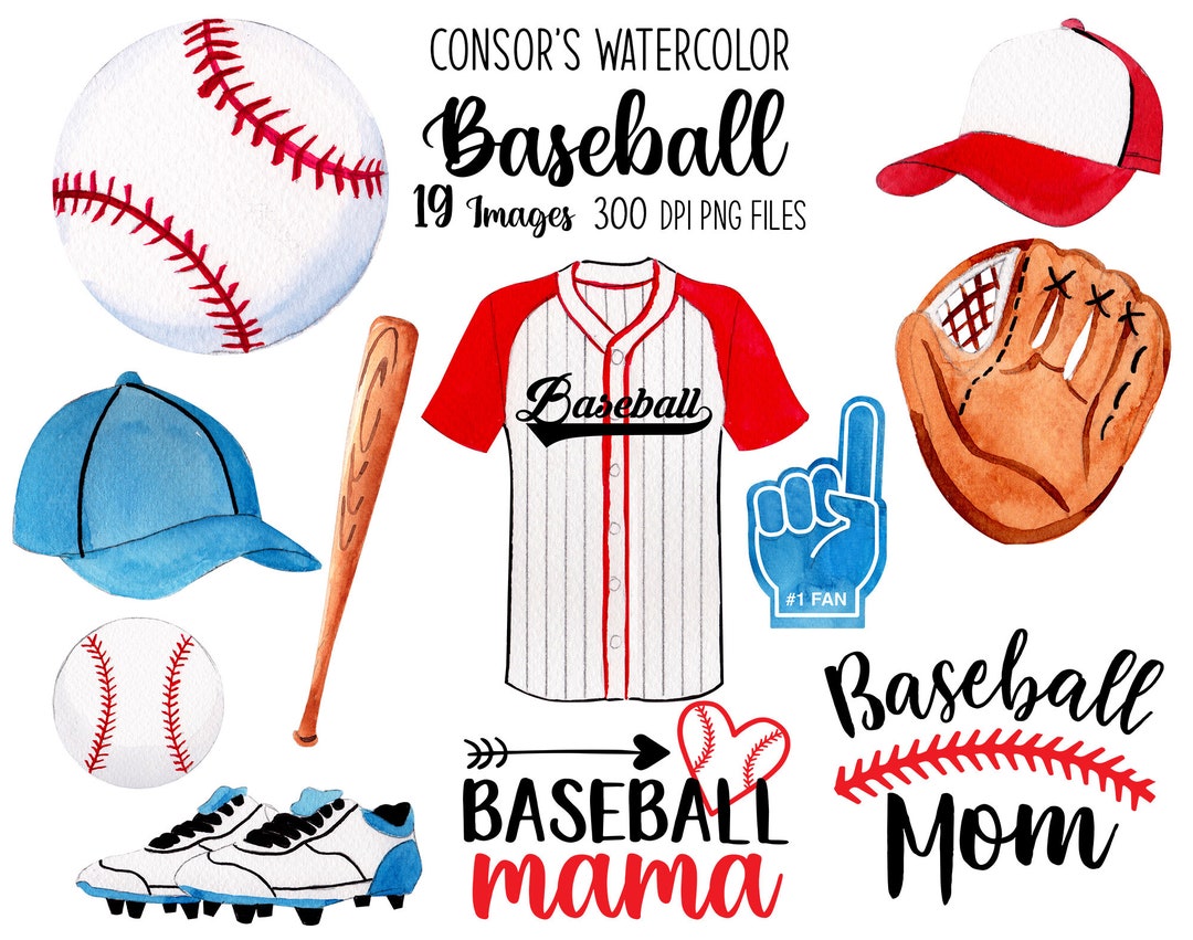 Watercolor Baseball Clipart, Sports, Bat, Gloves, Jersey Shirt Clipart ...