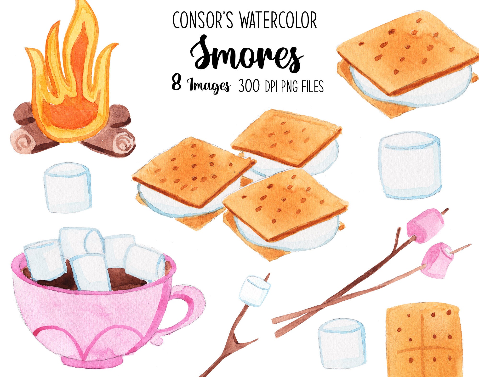 Watercolor clip art Smores Clip Art Camping Food | Etsy