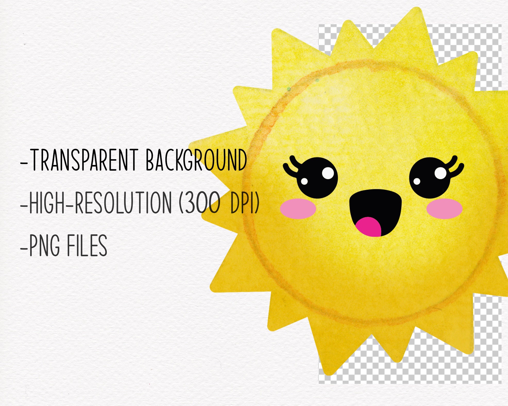 Watercolor Kawaii Weather Clipart - Sun Moon Clouds Rain Snowflake ...