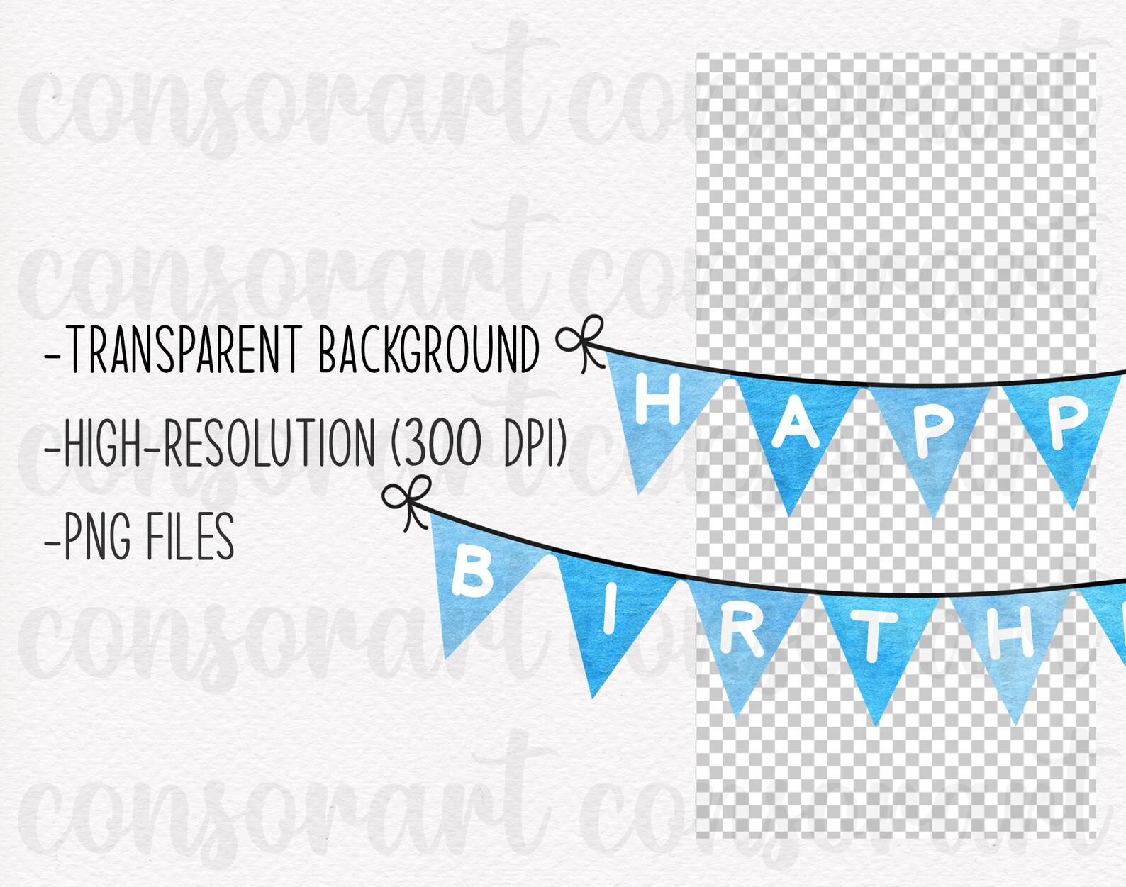Watercolor Bunting Clipart Blue Bunting Download Instant - Etsy