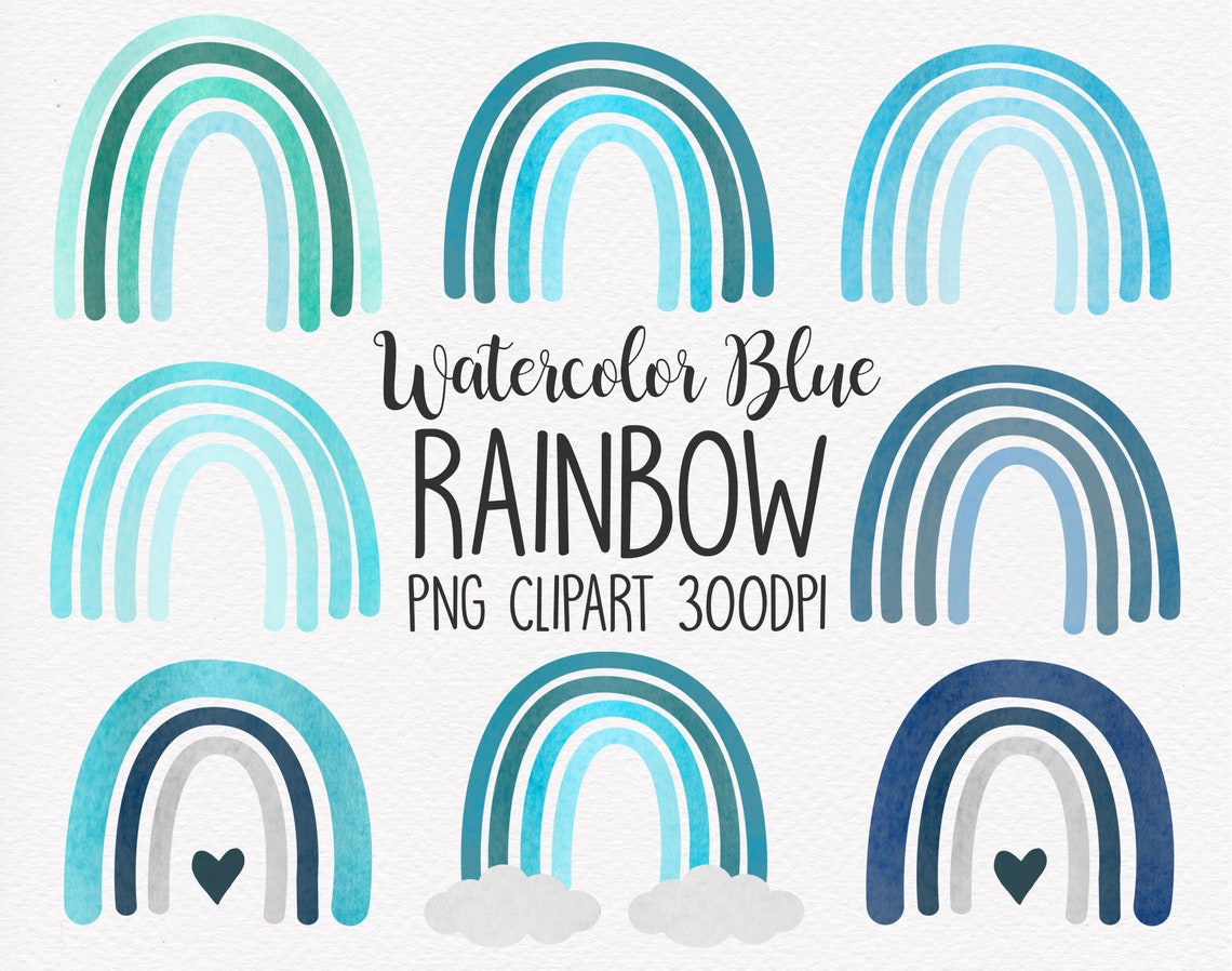 Watercolor Blue Rainbow Clip Art - Baby Shower Clipart - Etsy
