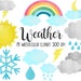 Watercolor Weather Clip Art - Sun Rainbow Moon Clouds Rain Snowflake ...
