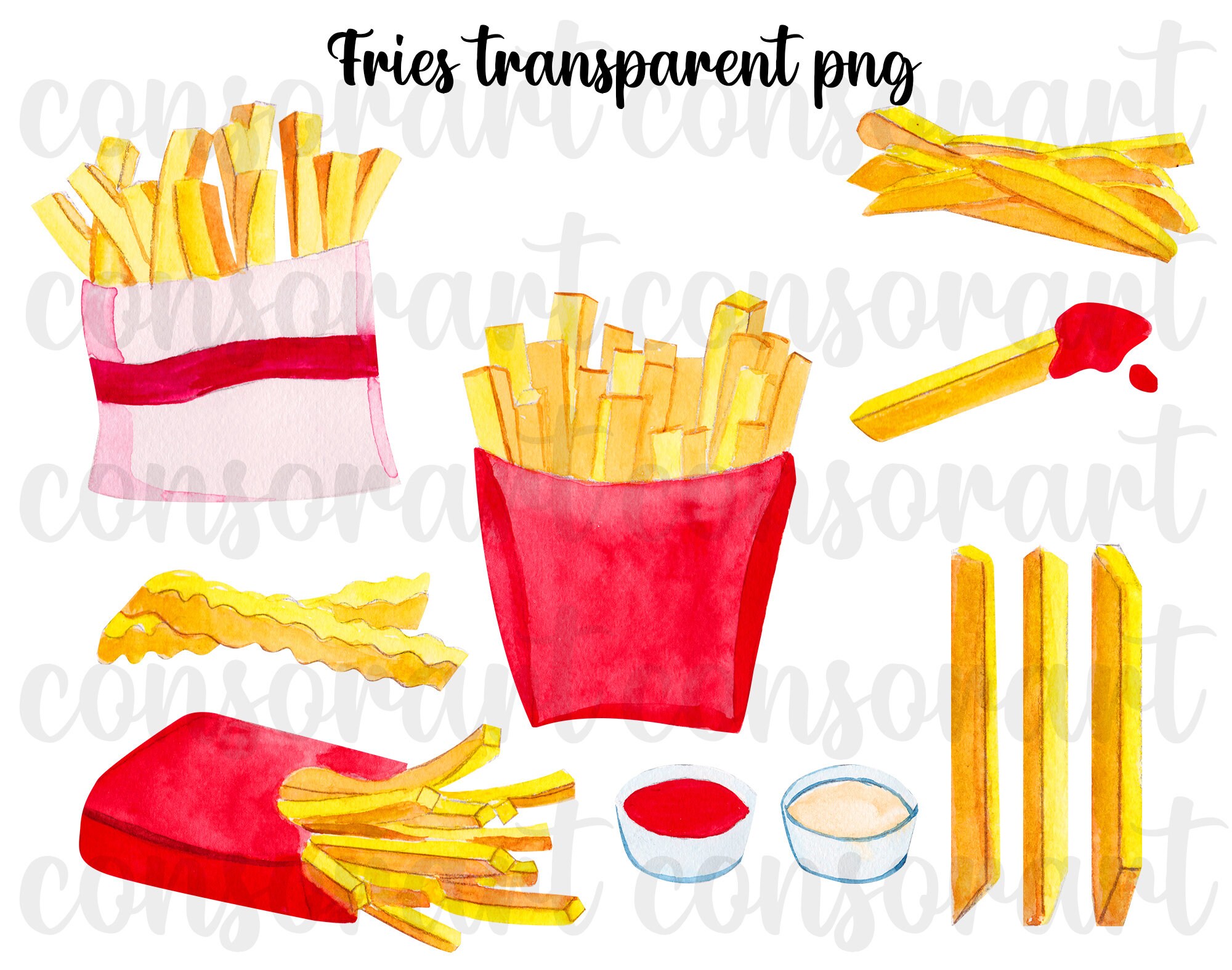 Watercolor French Fries Clipart - Food, Fast Food Clip Art, Ketchup ...