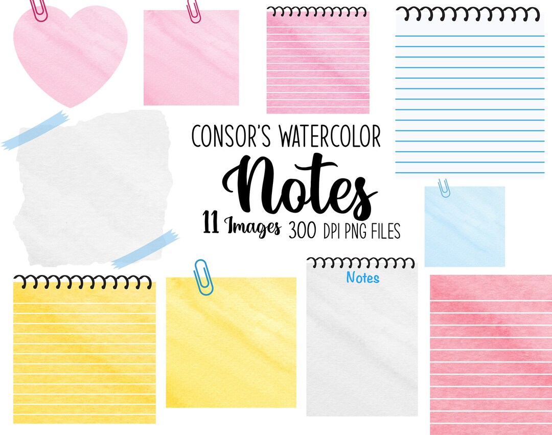 Watercolor Note Paper Clipart - Stationary Graphics - Planner ...