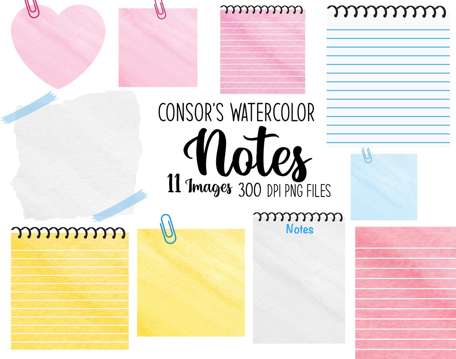 Watercolor Note Paper Clipart Stationary Graphics Planner Illustration ...