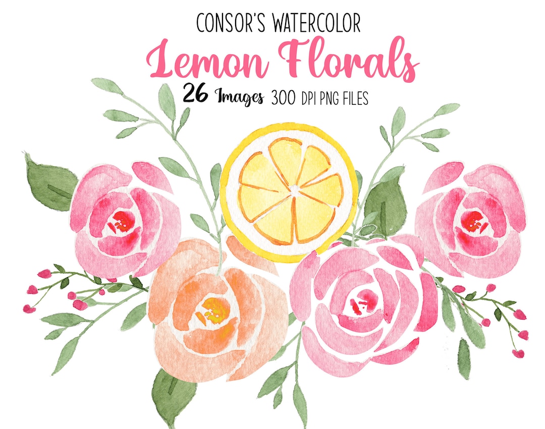 Watercolor Clip Art - Floral Lemon Bouquet Summer Clipart Florals Roses ...