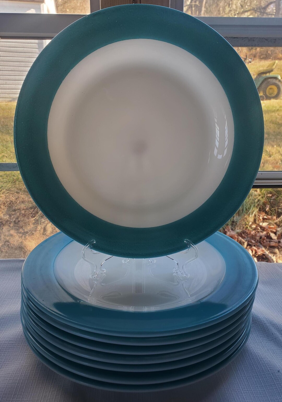Vintage Pyrex Dinner Plates Turquoise Rimmed Set of 8 MCM - Etsy