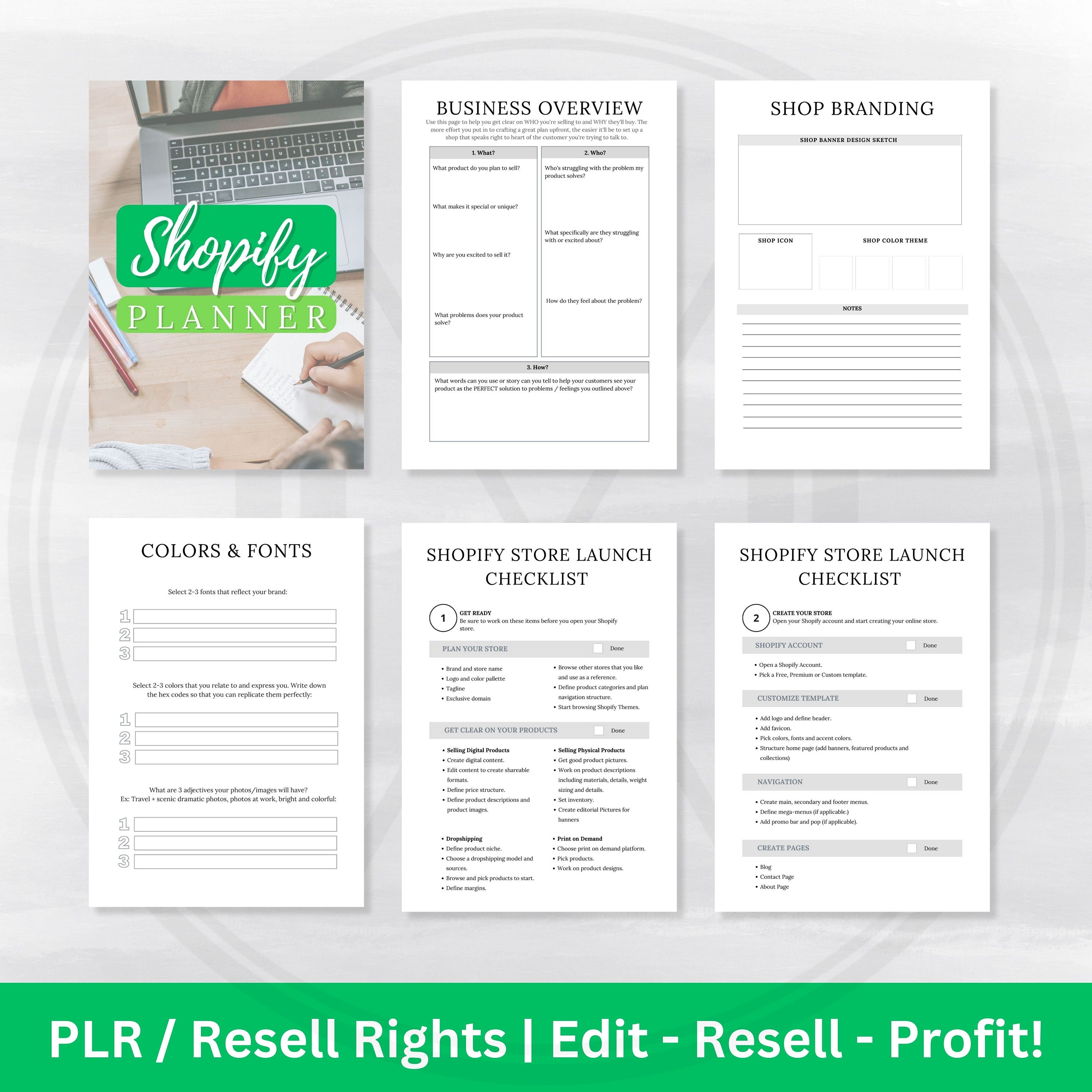 PLR Shopify Planner, Online Shop Seller Kit Template, PLR Planner ...