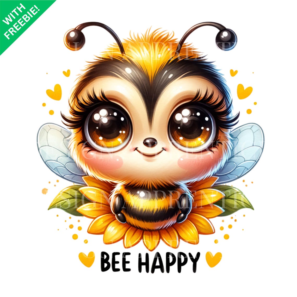 Bee Happy PNG, Sunflower Bumblebees Clipart, Positivity Digital ...