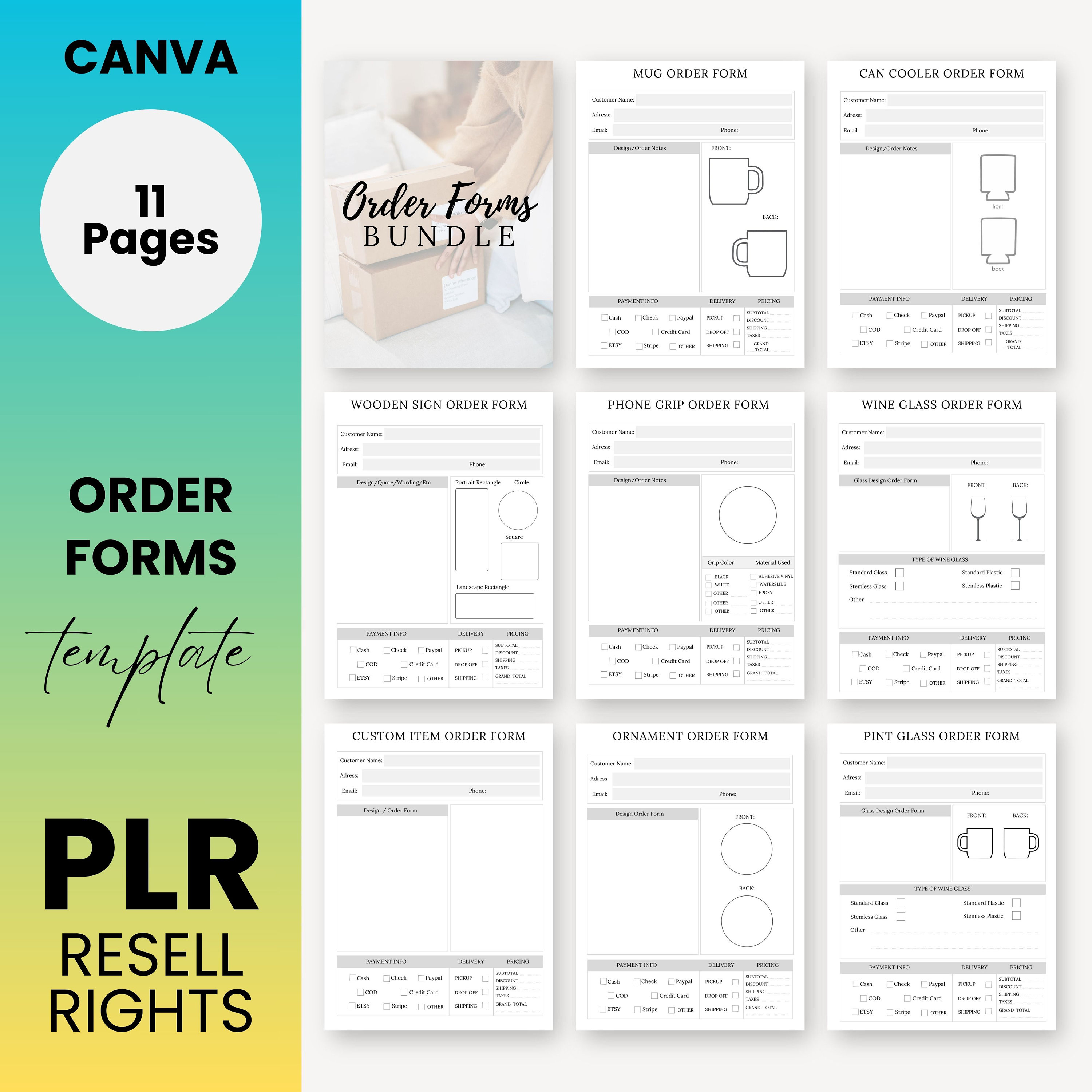 PLR Custom Order Form Templates, Tshirt Tumbler Order Form, Editable ...