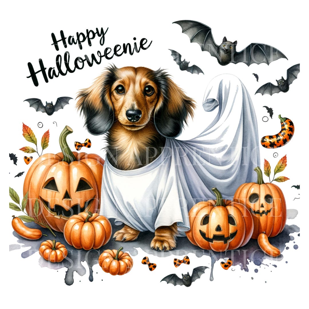 Cute Clipart Sublimation Designs, Happy Halloweenie Dachshund PNG, Dog ...