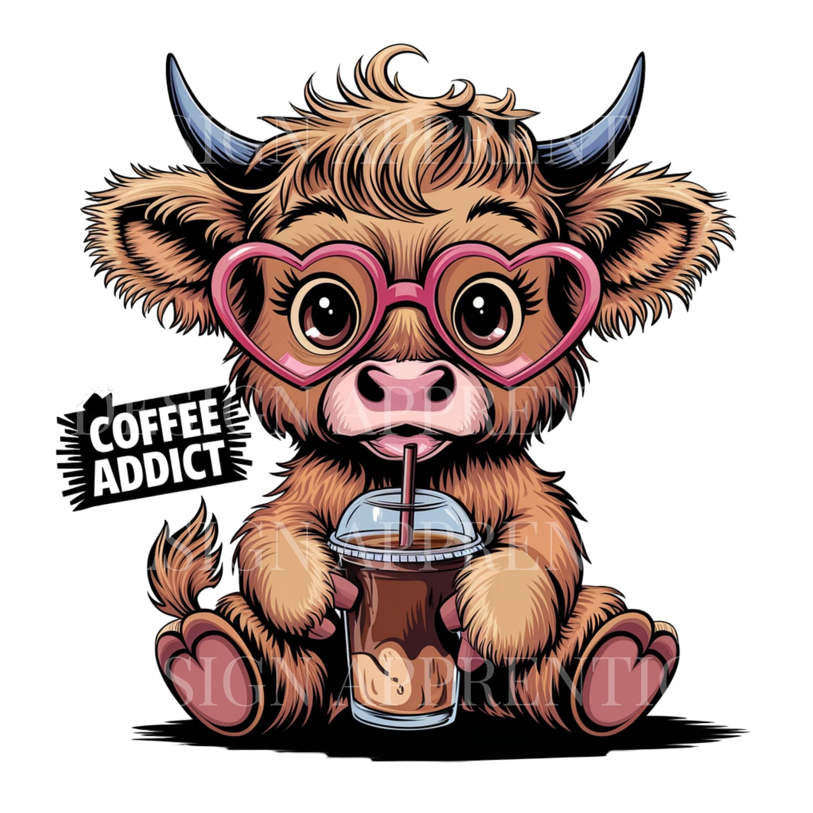 Cute Highland Cow PNG, Sublimation Designs, Cow Digital Download Image ...