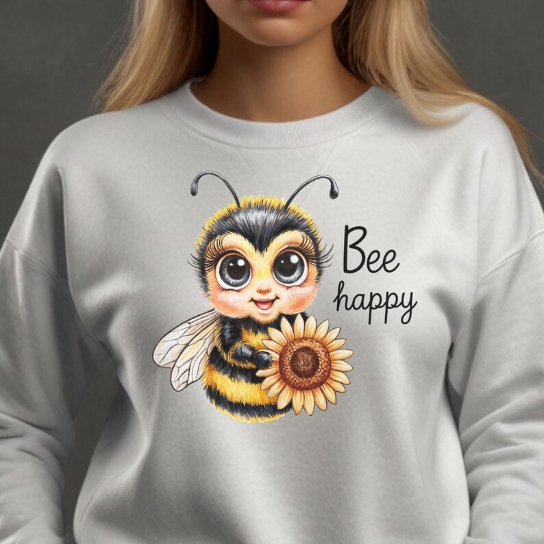 Bee Happy PNG, Positivity Digital Download, Sunflower Bumblebees ...