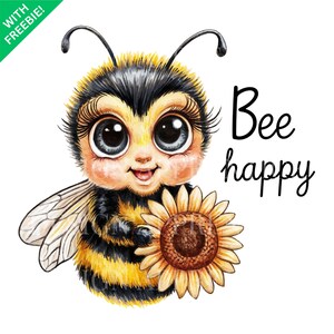 Bee Happy PNG, Positivity Digital Download, Sunflower Bumblebees ...
