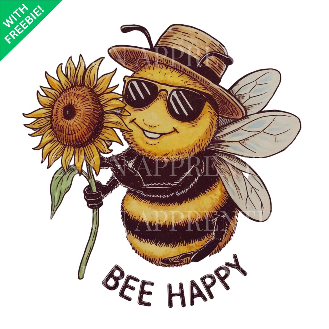 Bee Happy PNG, Sunflower Bumblebees Clipart, Cute Honey Bee PNG File ...
