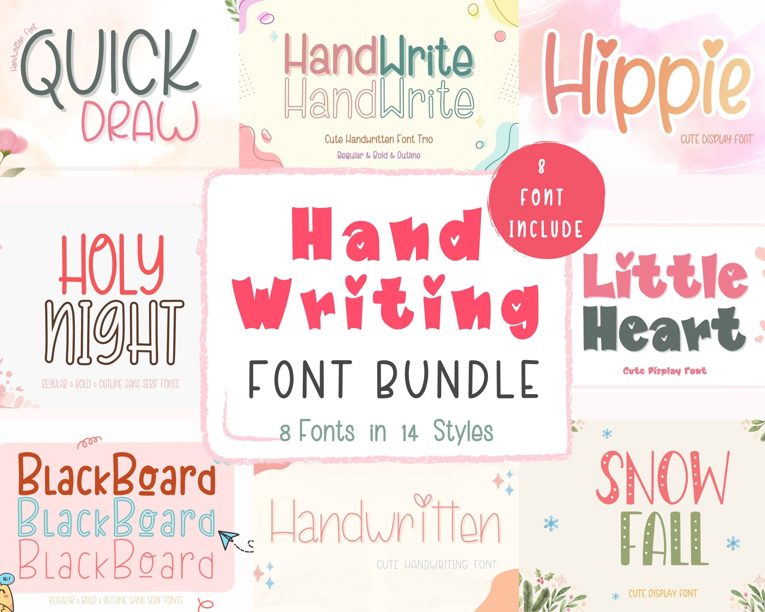 Handwriting Font Bundle, Neat Handwritten Fonts, Christmas Fonts ...