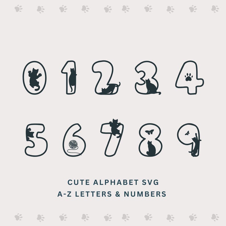 Cute Alphabet SVG With Cat Doodle, Alphabet Letters and Numbers ...